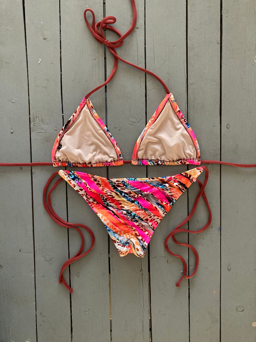 Pink and Brown Animal Print Spaghetti Ties Bikini Bottom – JillesBikinis