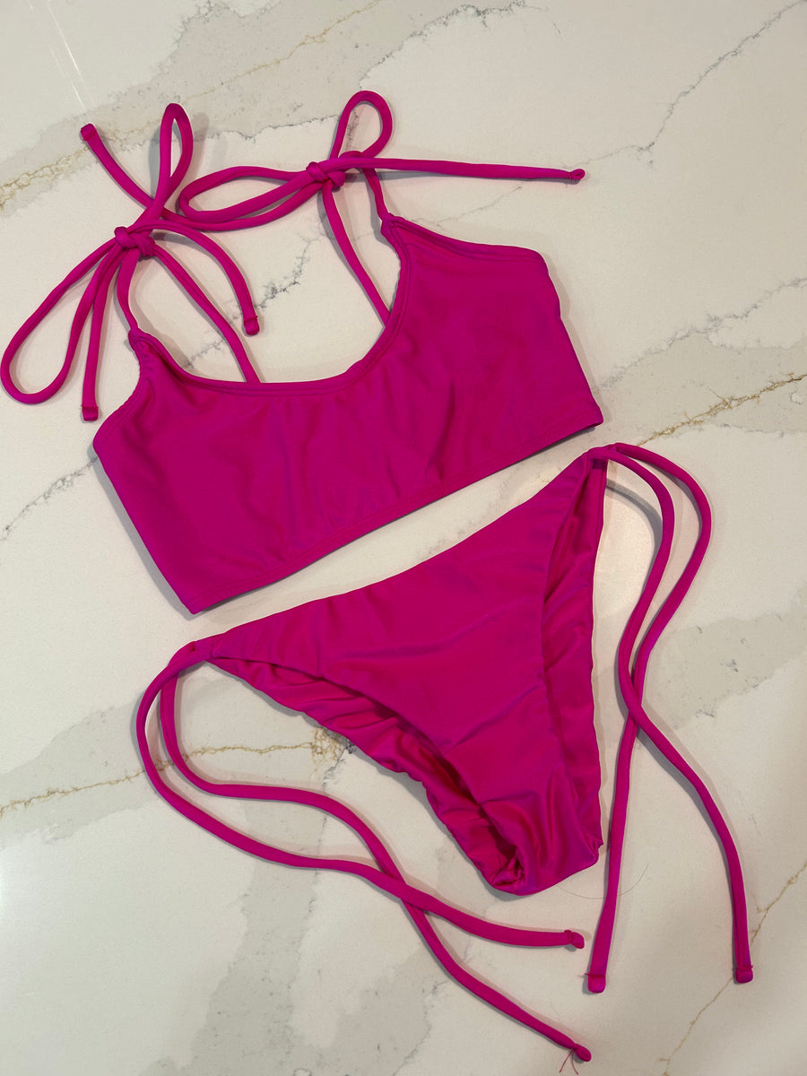 Hot Pink Bandeau Bikini Top w/Bow Tie Straps – JillesBikinis