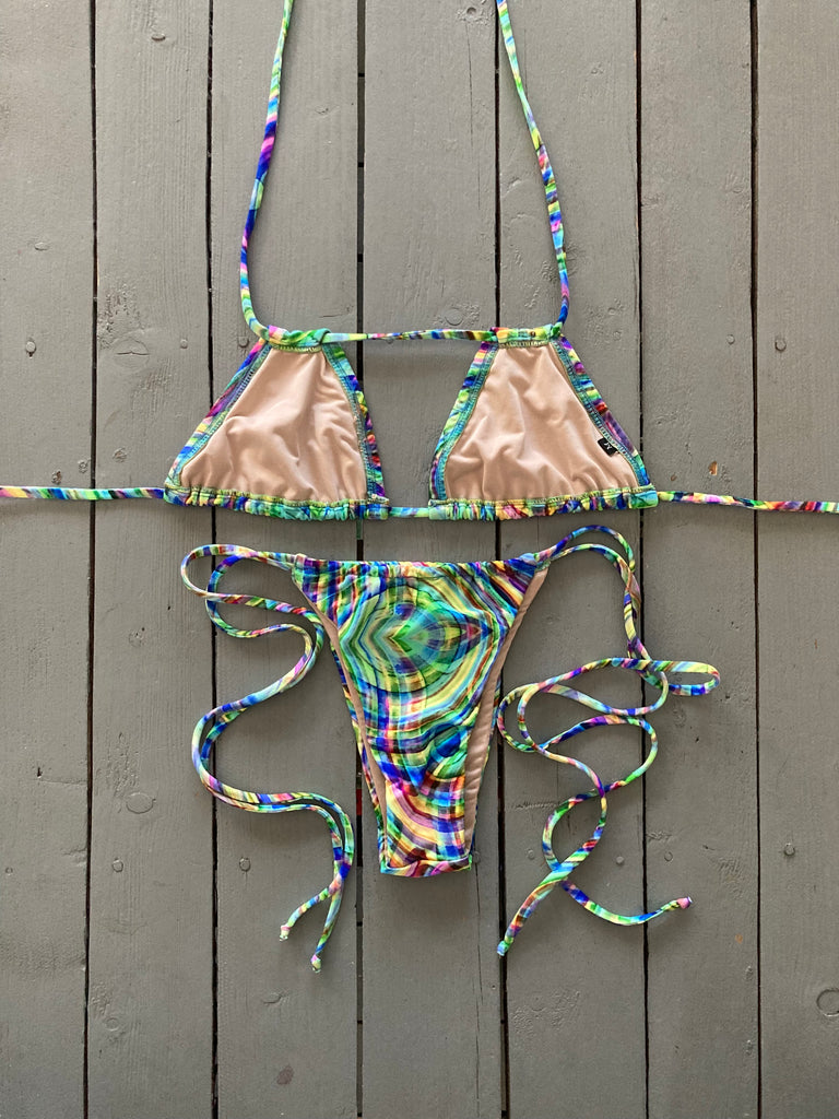 Green Print Double String Triangle Bikini Top – JillesBikinis