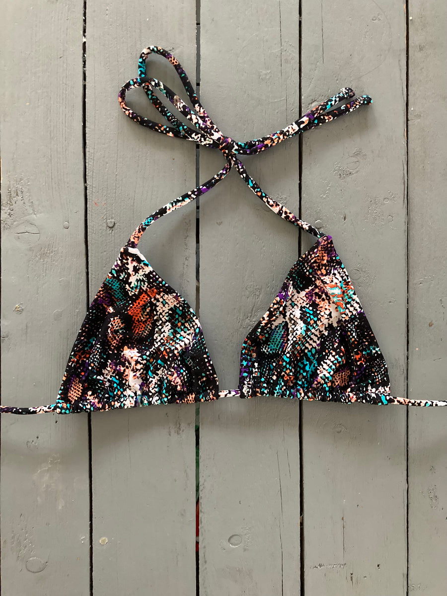 Black Multi-Colored Snakeskin Adjustable Triangle Bikini Top ...