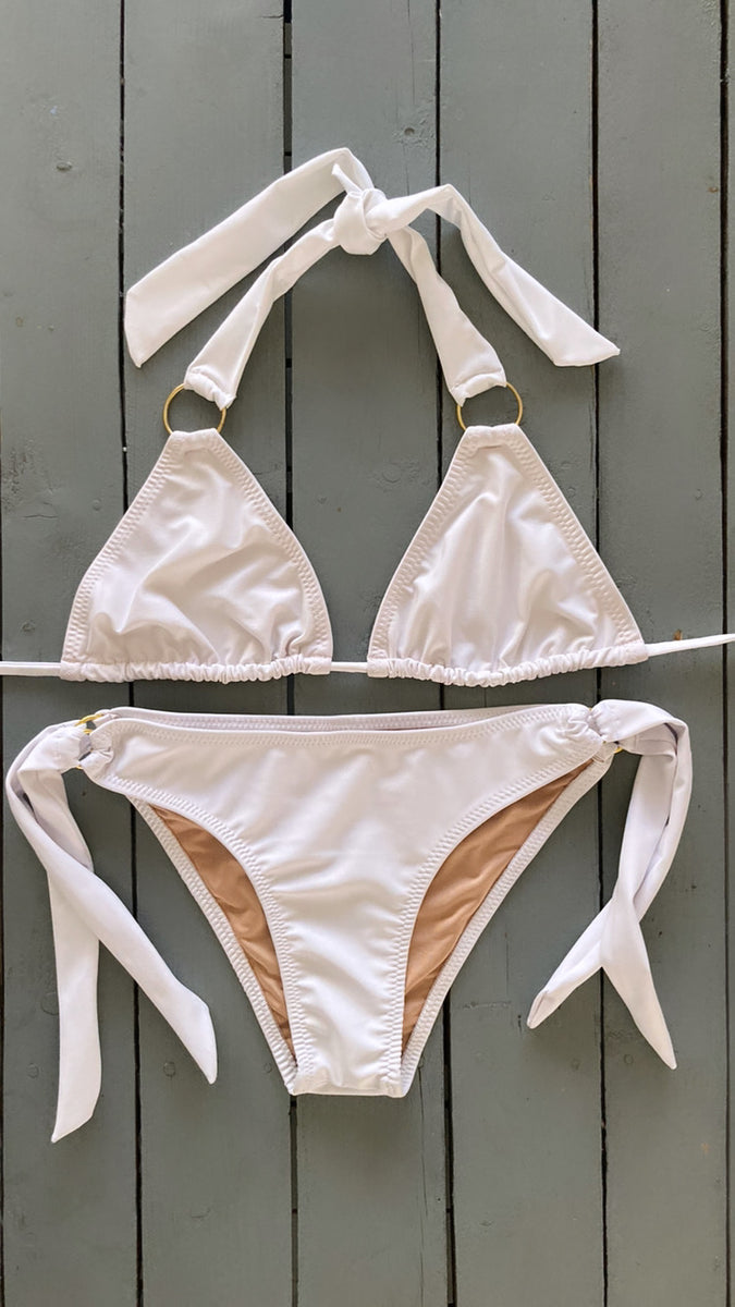 White Adjustable Triangle Bikini Top w/ Gold Accessories – JillesBikinis